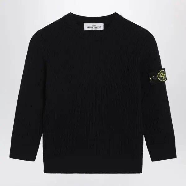 Stone Island Navy Ribbed Virgin Wool Sweater - Blue
