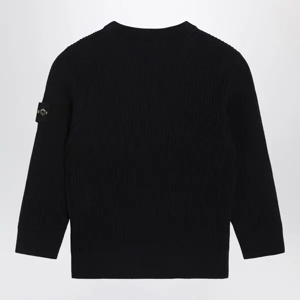 Stone Island Navy Ribbed Virgin Wool Sweater - Blue