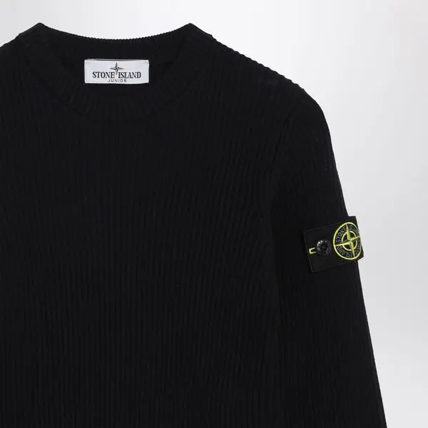 Stone Island Navy Ribbed Virgin Wool Sweater - Blue