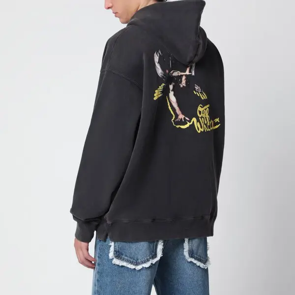 OFF-WHITE™ Washed Cotton Hoodie With Graphic Print