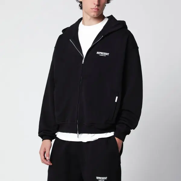 REPRESENT Cotton Zip-up Hoodie With Logo Detailing - Black