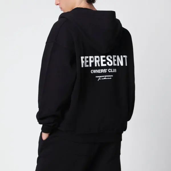 REPRESENT Cotton Zip-up Hoodie With Logo Detailing - Black