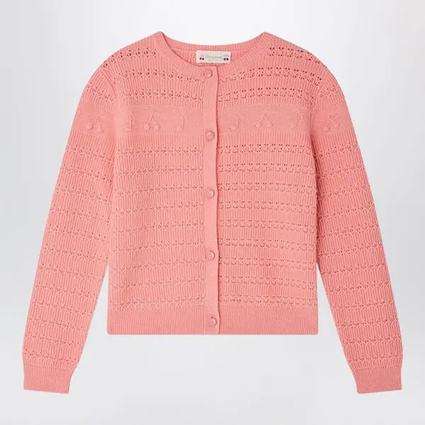 Bonpoint Mia Cardigan With Cherries And Musical Notes In Wool Blend