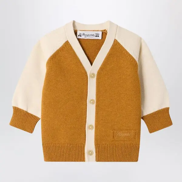 Bonpoint Marin Cardigan In Ochre Cotton And Cashmere - Beige
