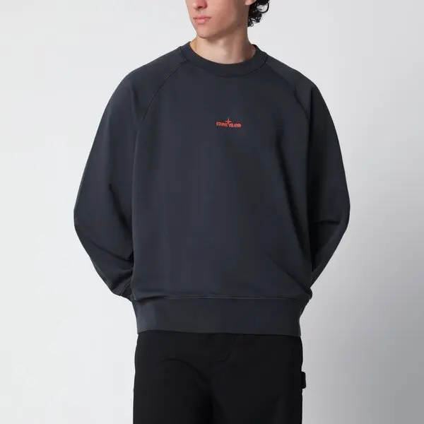 Stone Island Cotton Sweatshirt With Logo Prints - Blue