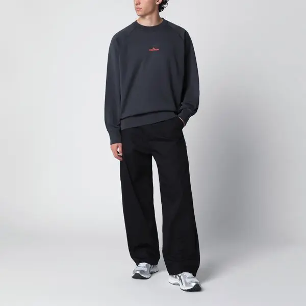 Stone Island Cotton Sweatshirt With Logo Prints - Blue