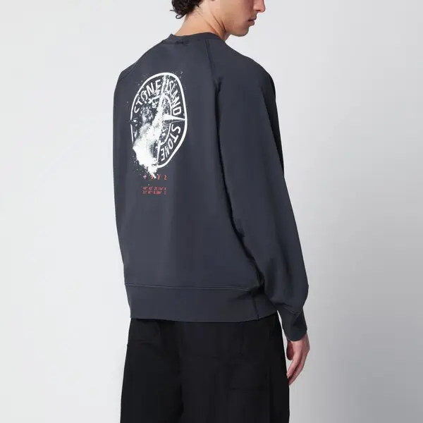 Stone Island Cotton Sweatshirt With Logo Prints - Blue