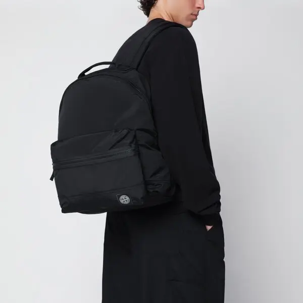Stone Island Nylon Backpack With Logo Patch - Black