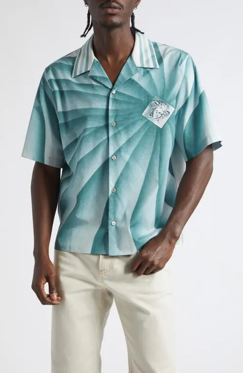 Versace The Vortex Print Cotton Poplin Camp Shirt