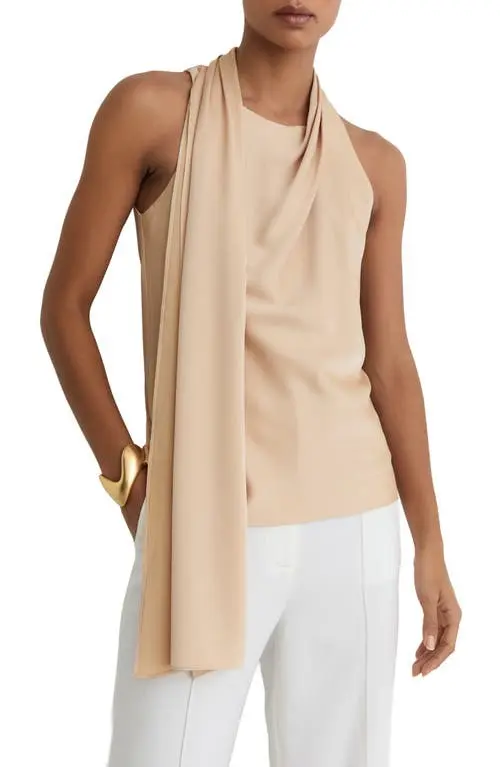 REISS Taylor Crepe Scarf Neck Top - Neutral