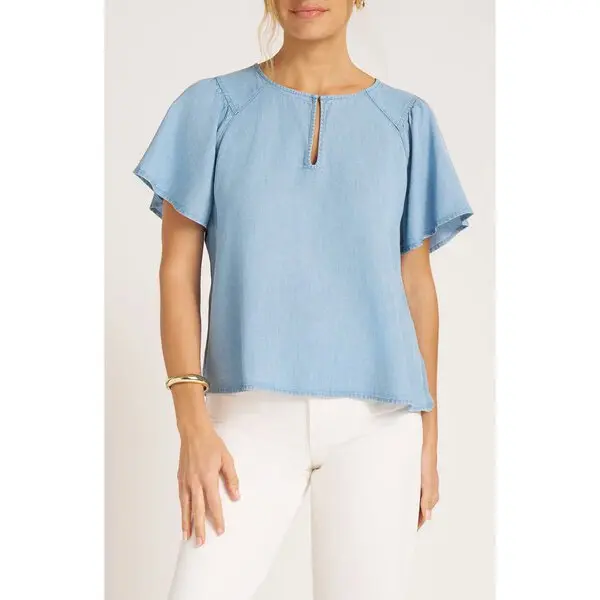 Matty M. Hayden Flutter Sleeve Top - Chambray
