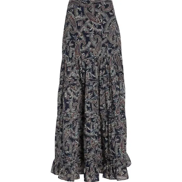Veronica Beard Heatheralyn Paisley Tiered Cotton Skirt - Navy Multi