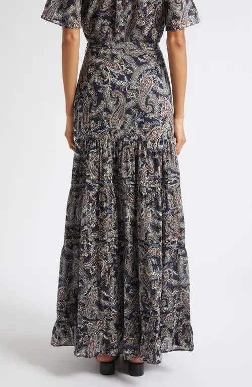 Veronica Beard Heatheralyn Paisley Tiered Cotton Skirt