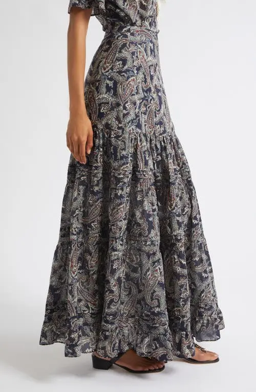 Veronica Beard Heatheralyn Paisley Tiered Cotton Skirt