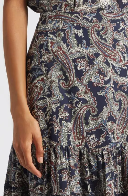 Veronica Beard Heatheralyn Paisley Tiered Cotton Skirt