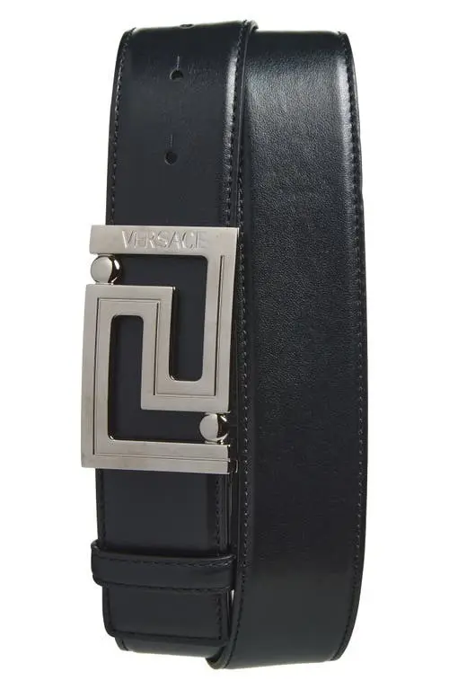 Versace Greca Leather Belt - Black Silver