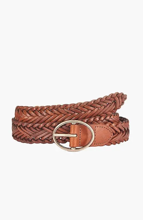 LASCANA Woven Leather Belt With Pin Buckle - Cognac