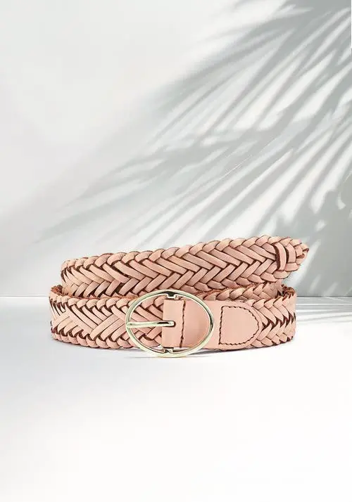 LASCANA Woven Leather Belt With Pin Buckle - Rose
