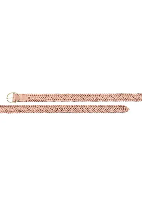 LASCANA Woven Leather Belt With Pin Buckle - Rose