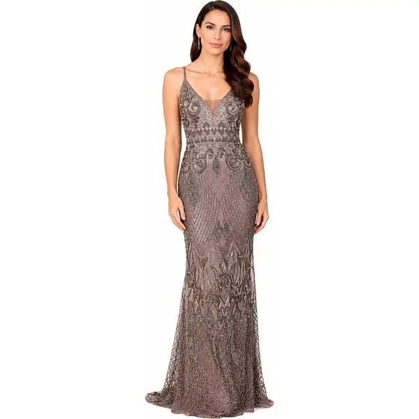 LARA NEW YORK Beaded V-neck Bridal Gown - Grey