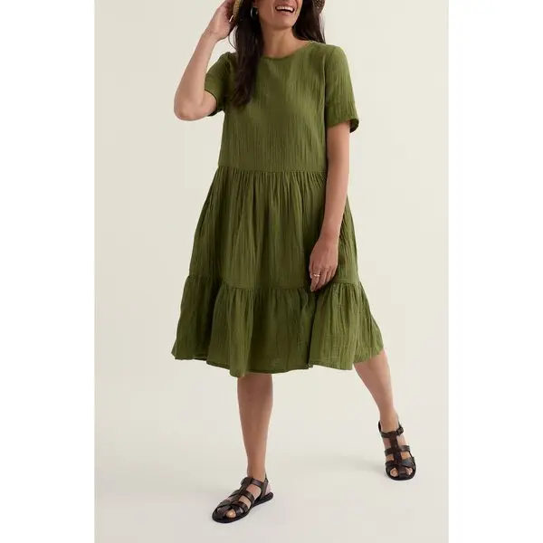 SEASALT CORNWALL Pebble Comb Organic Cotton Double Gauze Dress - Creek