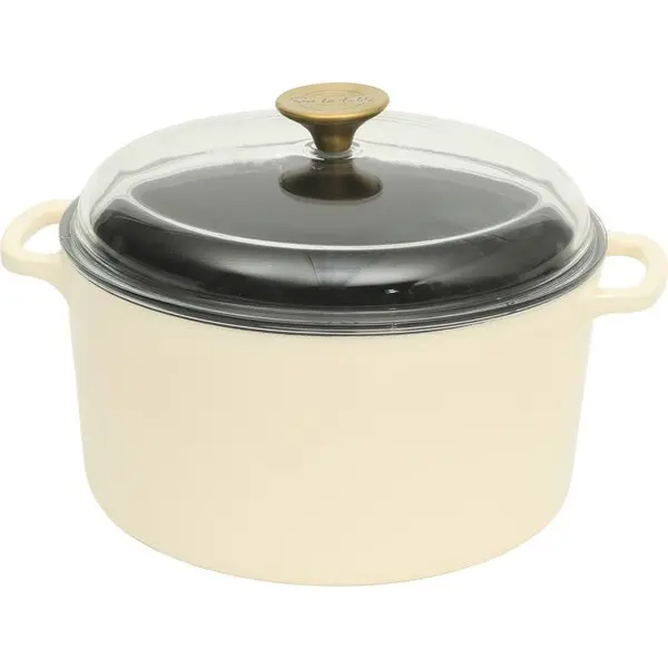 SUR LA TABLE KITCHEN ESSENTIALS Enamel-coated Cast Iron Dutch Oven Pot With Oven-safe Glass Lid - Eggshell White