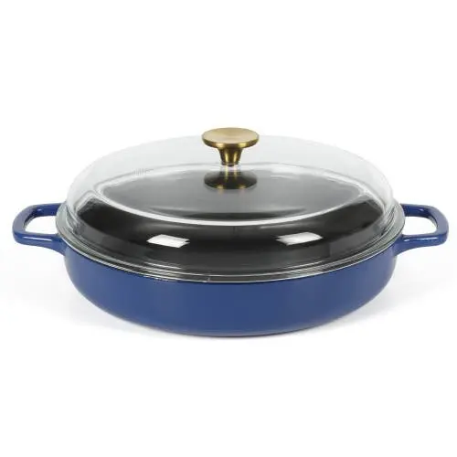 SUR LA TABLE KITCHEN ESSENTIALS Enameled Cast Iron 7-in-1 Multipurpose Braiser Pan With Borosilicate Glass Lid - Blue