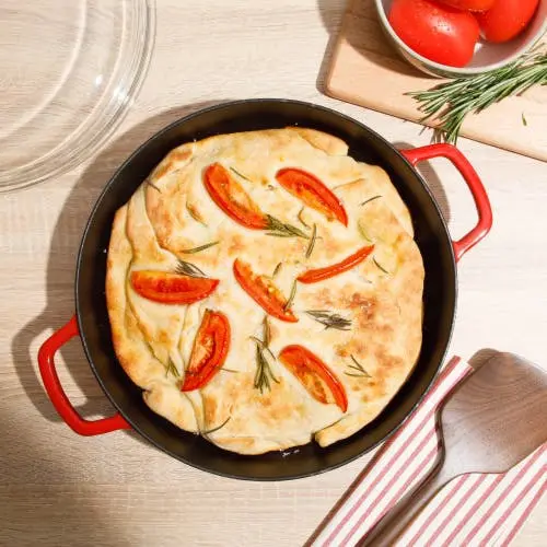 SUR LA TABLE KITCHEN ESSENTIALS Enameled Cast Iron 7-in-1 Multipurpose Braiser Pan With Borosilicate Glass Lid - Red