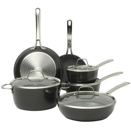 SUR LA TABLE KITCHEN ESSENTIALS Cool Commune Hard-anodized Ceramic Nonstick Forged Aluminum Cookware Set With Glass Lids