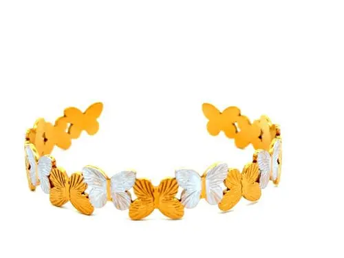 GEMINI JEWELRY Two Tone Butterfly Motif Cuff Bracelet - Yellow