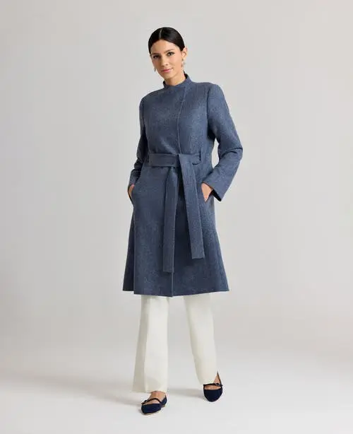REALLY WILD CLOTHING Louise Funnel Neck Herringbone Wool Coat
