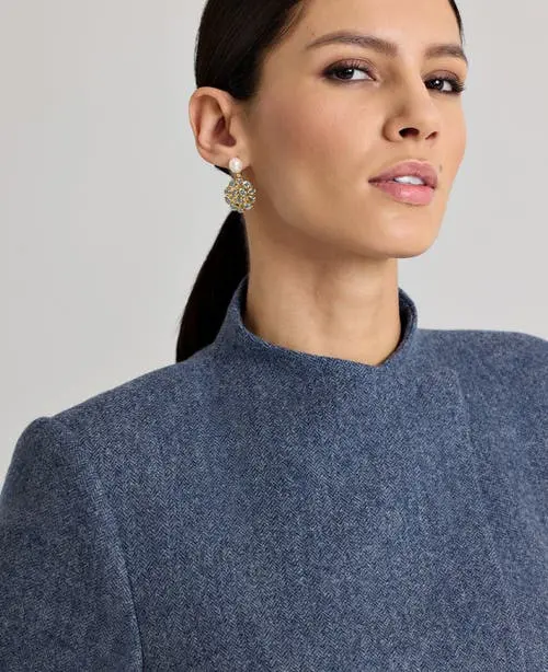 REALLY WILD CLOTHING Louise Funnel Neck Herringbone Wool Coat