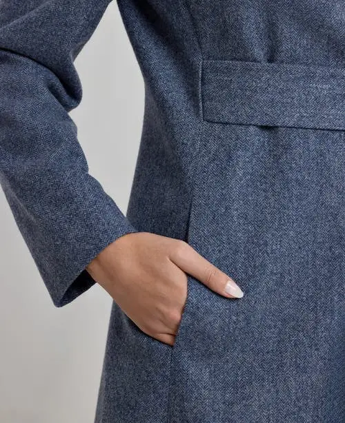 REALLY WILD CLOTHING Louise Funnel Neck Herringbone Wool Coat