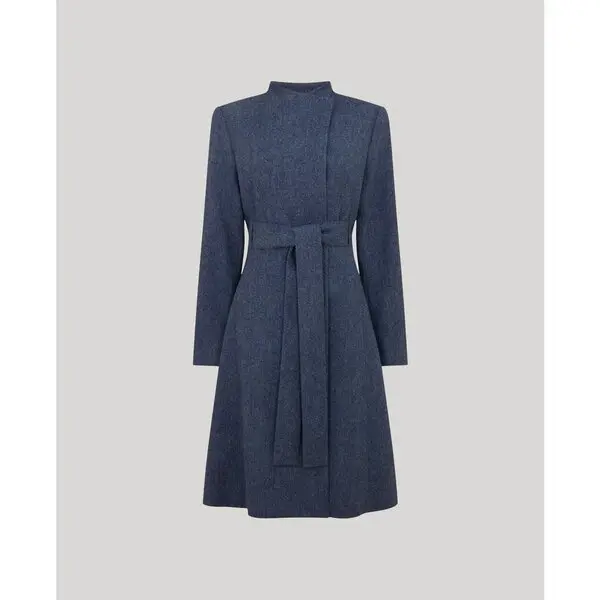 REALLY WILD CLOTHING Louise Funnel Neck Herringbone Wool Coat