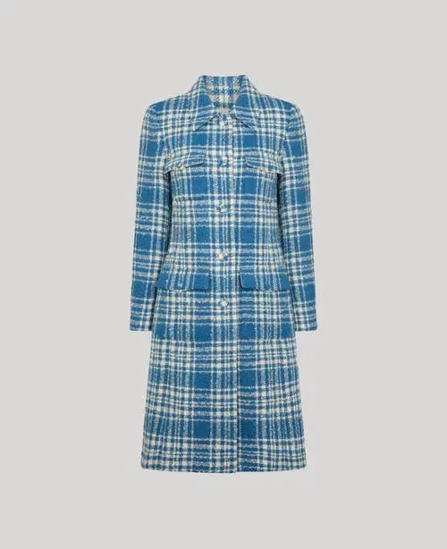REALLY WILD CLOTHING The Lady Check Wool Coat - Butterfly Blue/cream