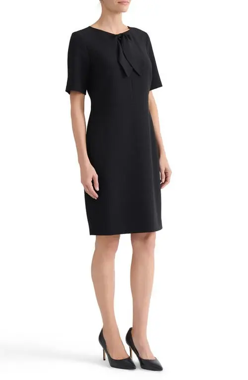 KASPER Stretch Crepe Sheath Dress With Drapey Tie Detail - Black