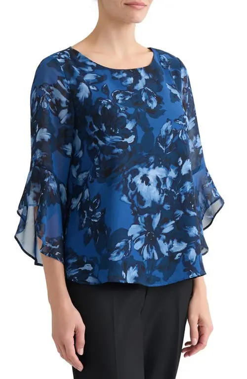 KASPER Floral Print Bell Sleeve Top