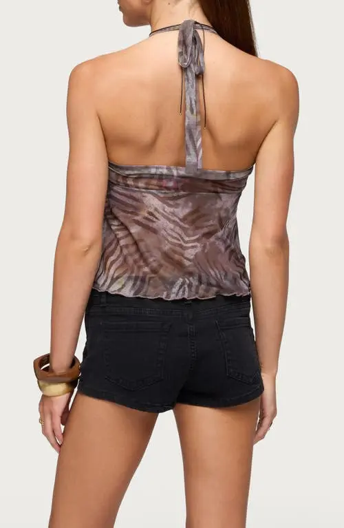 EDIKTED Tiger Print Mesh Halter Top