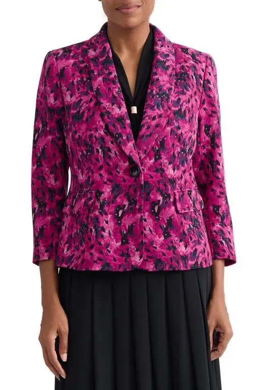 KASPER Abstract Print Scuba One-button Blazer - Cerise Multi