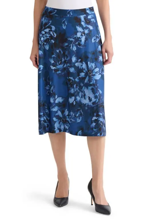 KASPER Floral Print Knit Skirt - Blue Night Multi