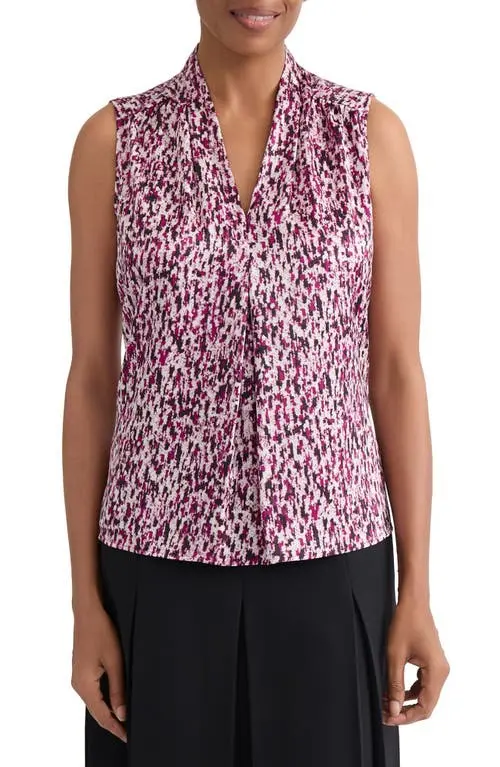 KASPER Sleeveless Printed V-neck Top - Cerise Multi