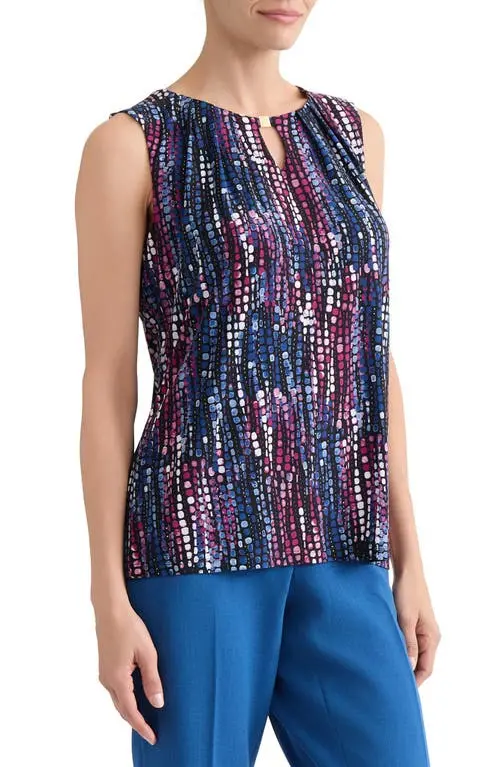 KASPER Sleeveless Keyhole Print Top