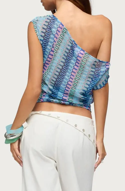 EDIKTED Taniya Zigzag Off The Shoulder Knit Crop Top