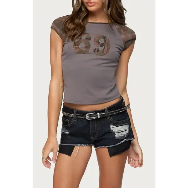 EDIKTED Camo 89 Raglan T-shirt - Gray