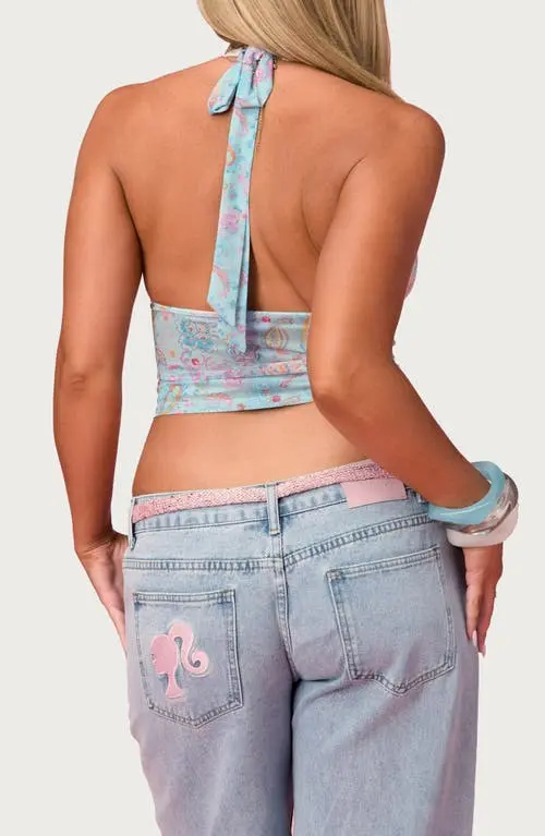 EDIKTED X Barbie™ Fever Paisley Mesh Halter Top