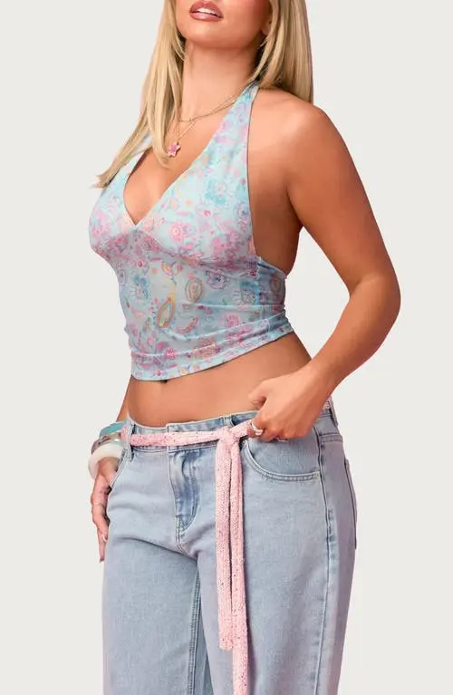 EDIKTED X Barbie™ Fever Paisley Mesh Halter Top