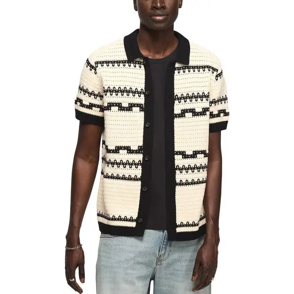 Lucky Brand Crochet Knit Button-down Sweater - Dark Black