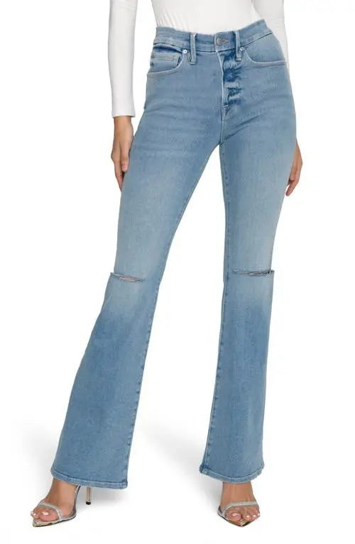 Good American Good Flare Ripped High Waist Deep-v Jeans - Blue