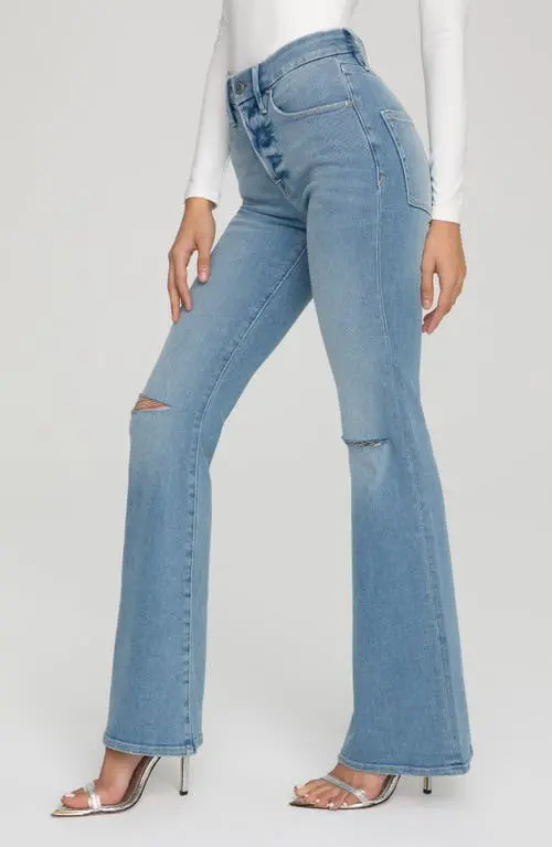Good American Good Flare Ripped High Waist Deep-v Jeans