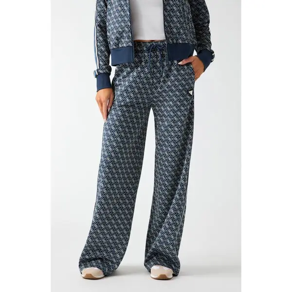 Guess 4g Logo Jacquard Wide Leg Pants - Open Blue